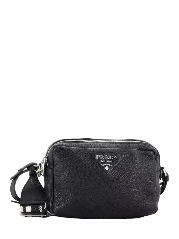 Prada Flou Camera Bag In Vitello Daino Leather - Black