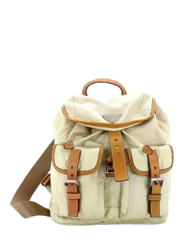 Prada Tessuto Double Front Pocket Backpack - Neutrals
