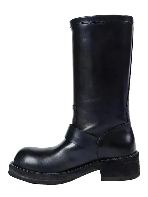 ANN DEMEULEMEESTER Sarith Engineer Buckle-detail Leather Biker Boots - Black