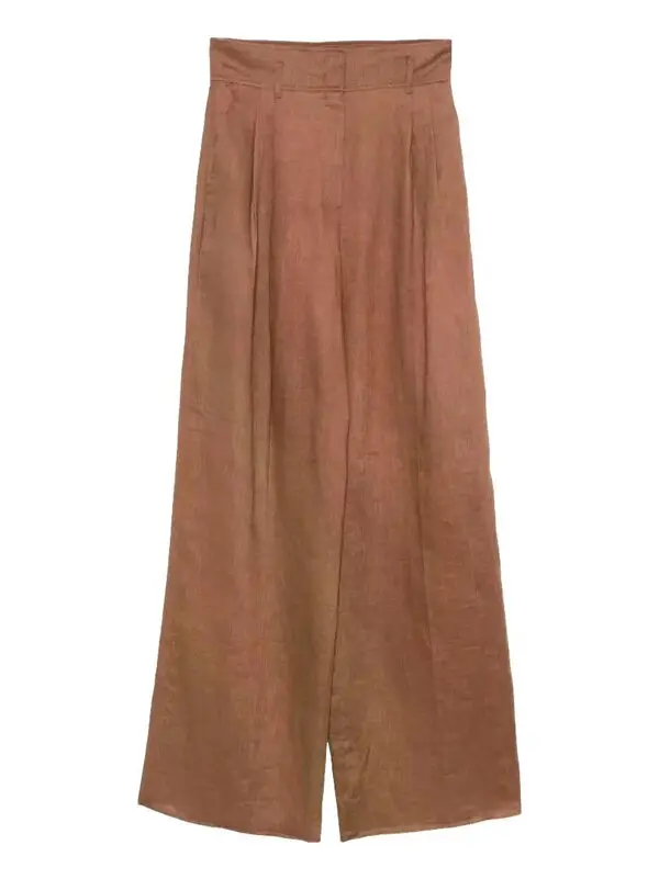 Max Mara Tmateria Pleated Linen Trousers - Brown