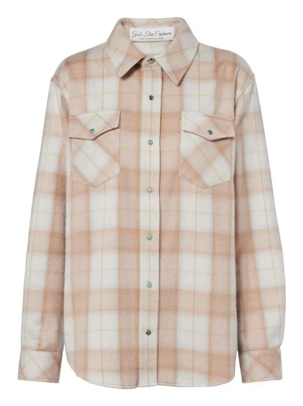 GOD'S TRUE CASHMERE Champagne Tartan Cashmere Shirt - Beige