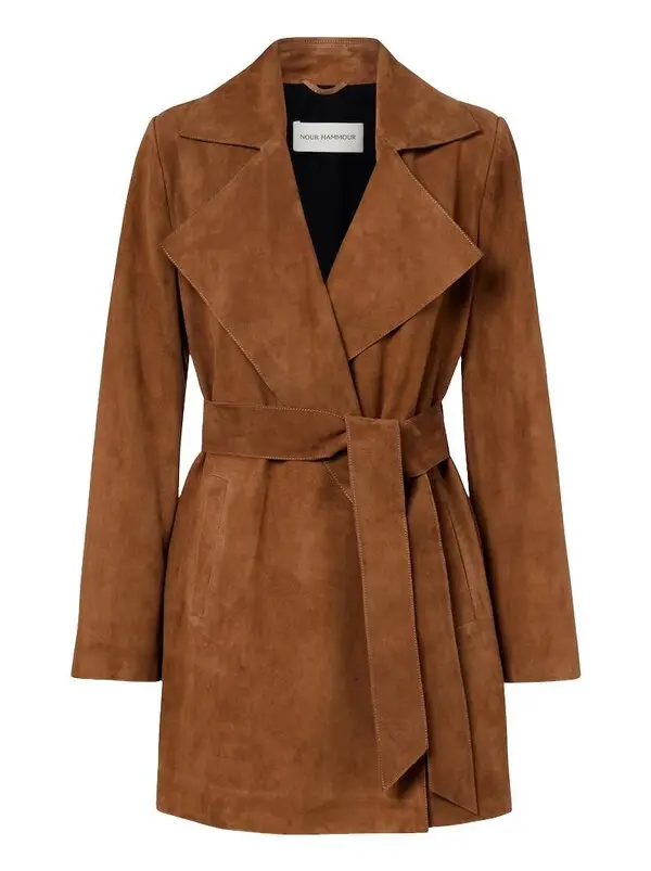 Nour Hammour Suede Belted Coat - Brown
