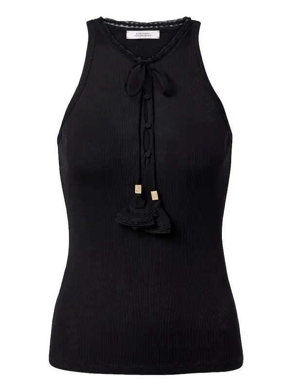 Dorothee Schumacher Ribbed-knit Tank Top With Drawstring Collar - Black