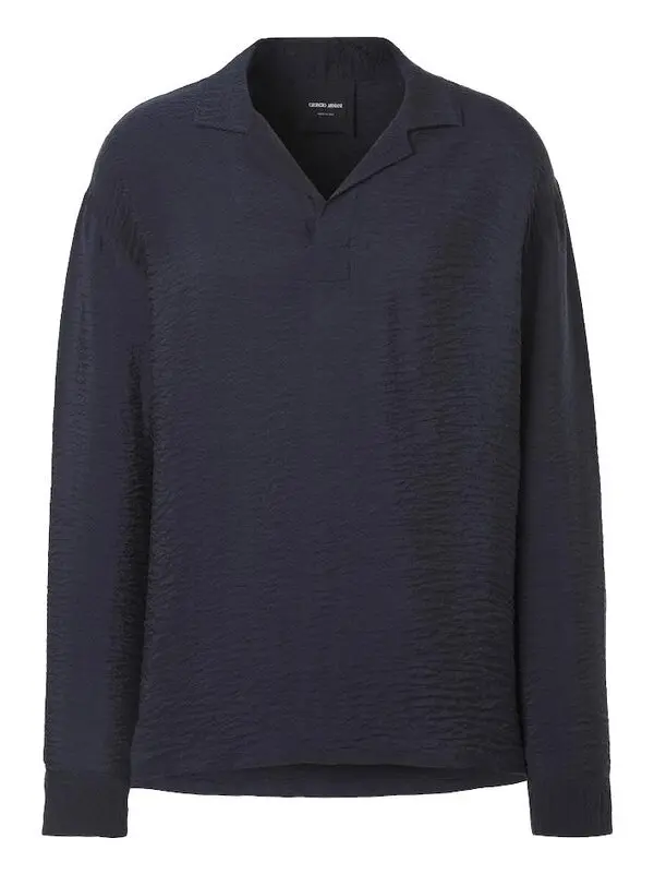 Giorgio Armani Seersucker Polo Shirt - Blue