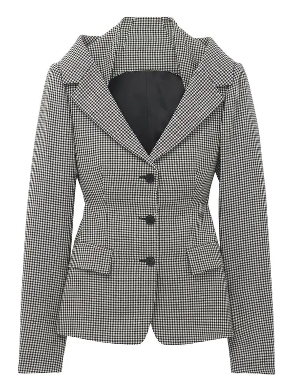 Alexander McQueen Gingham Check Off-the-shoulder Harness Jacket - Black/ivory