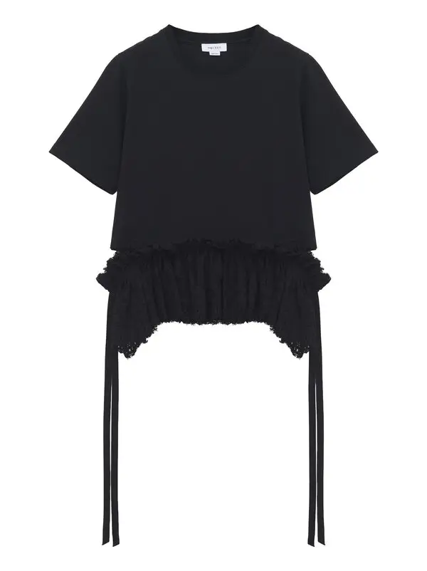 Alexander McQueen Lace Trim Peplum T-shirt - Black