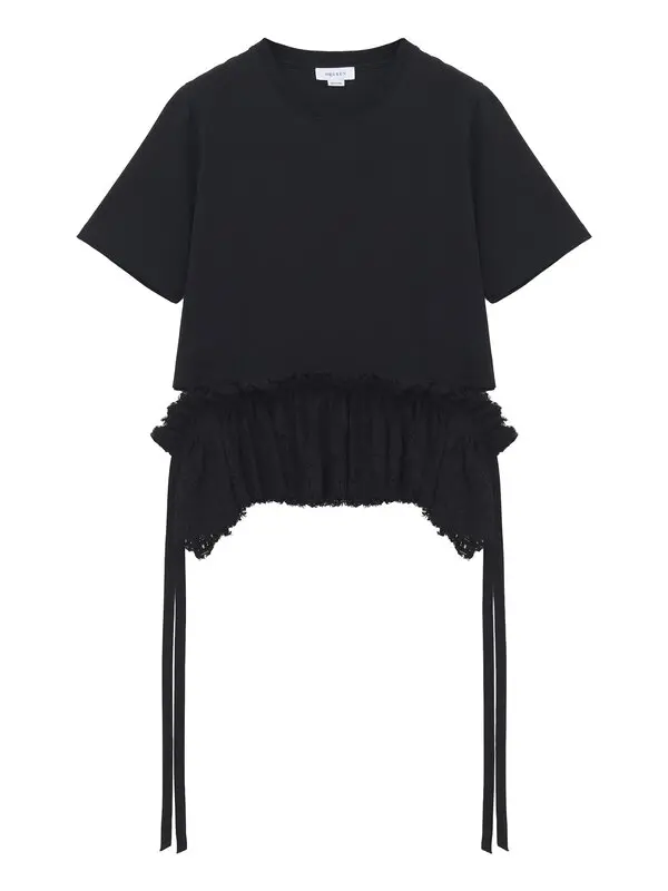 Alexander McQueen Lace Trim Peplum T-shirt - Black