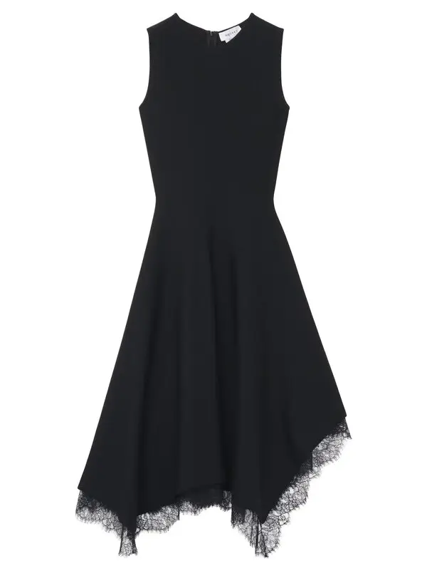 Alexander McQueen Lace Trim A-line Dress - Black