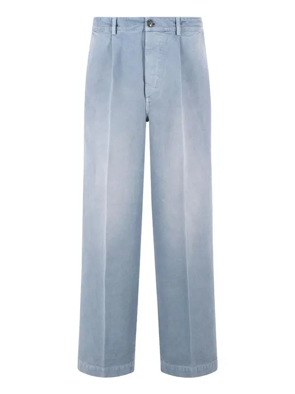 Marni Cotton Canvas Wide Leg Trousers - Light Blue