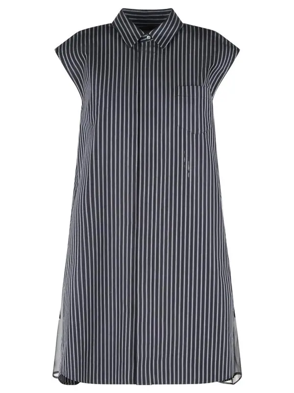 Sacai Cotton Blend Dress With Polyester Detail - Navy