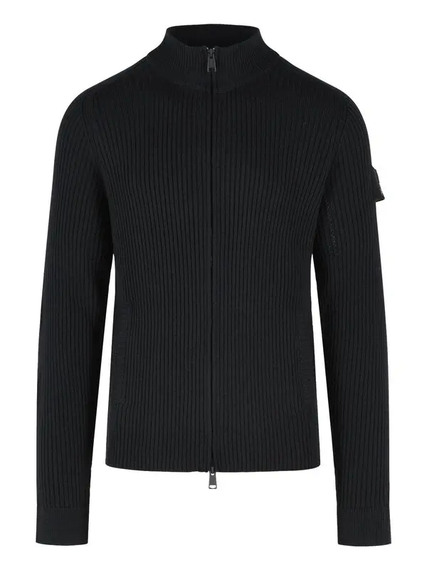 Premiata Merino Wool Zip-up Sweater With Ribbed Finish - Black
