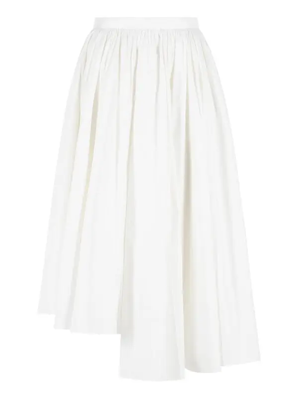 SELF-PORTRAIT Cotton Poplin Midi Skirt With Asymmetrical Hem - White