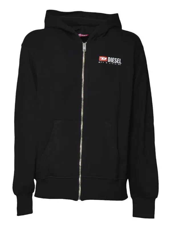 DIESEL® Zip-up Hoodie With Logo Detail - Nero