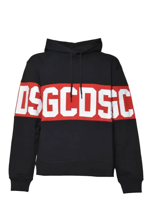 Gcds Black Hoodie With Red And White Logo Band - Nero