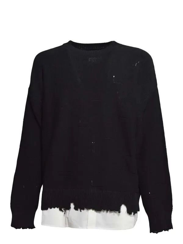 MAISON MARGIELA Distressed Knit Sweater With Layered Shirt Detail - Nero