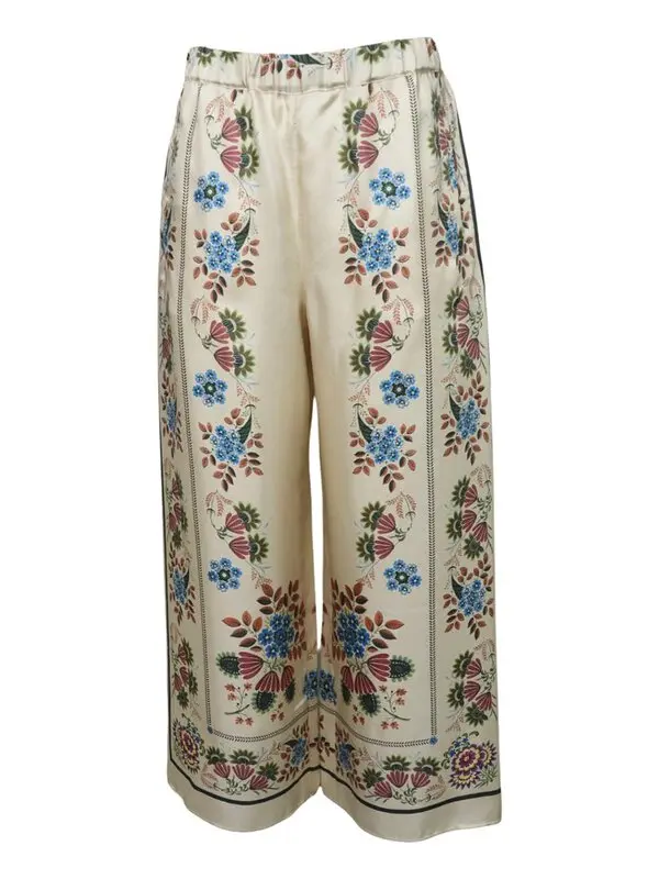 Max Mara Printed Palazzo Trousers - Beige