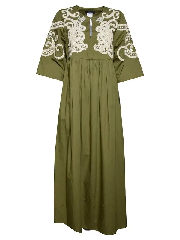 Max Mara Embroidered Maxi Dress - Khaki