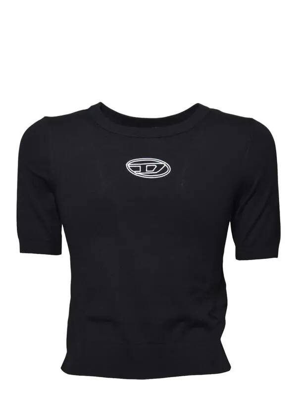 DIESEL® Black Crew Neck Ribbed Knit Sweater With Embroidered Logo - Nero