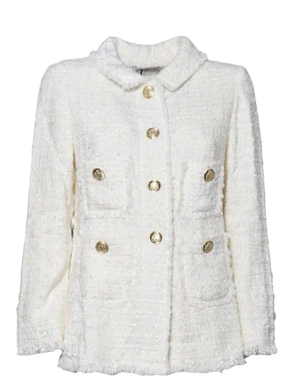 CHARLOTT White Textured Button Detailed Jacket - Avorio