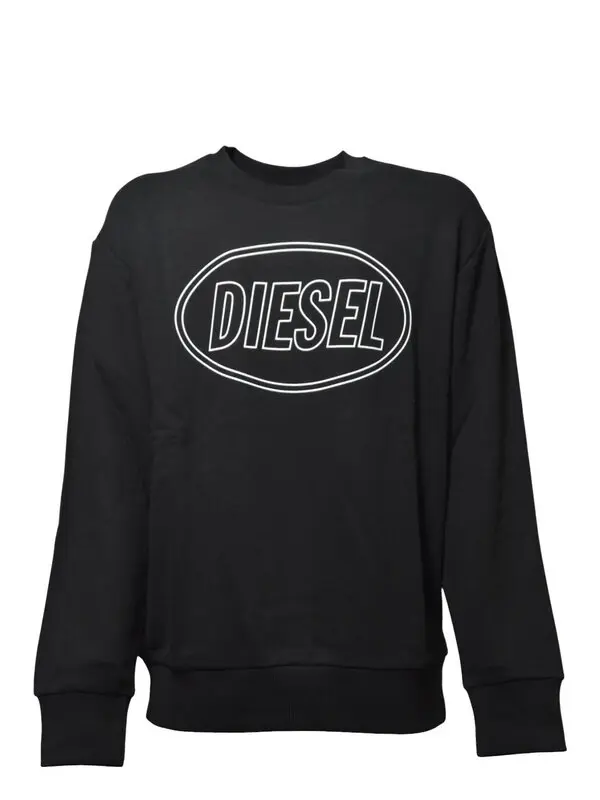 DIESEL® Black Crew Neck Pullover Sweater With Oval Logo - Nero