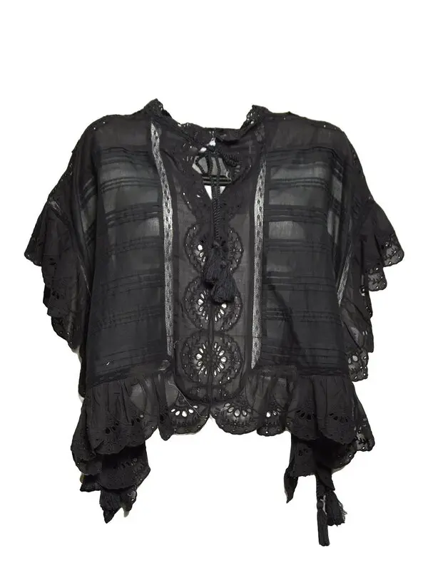 MARANT ETOILE Black Embroidered Cotton Lace Top - Nero