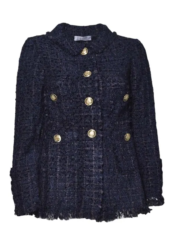 CHARLOTT Navy Textured Button Detailed Jacket - Blu