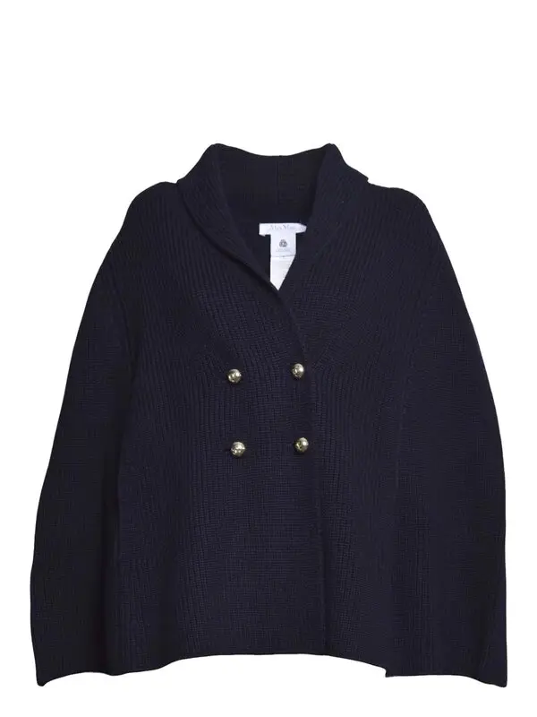 Max Mara Shawl Collar Double Breasted Knit Jacket - Blu