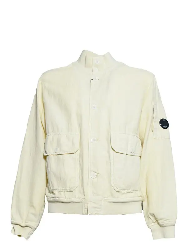 C.P. COMPANY Button Detailed Band Collar Jacket - Panna