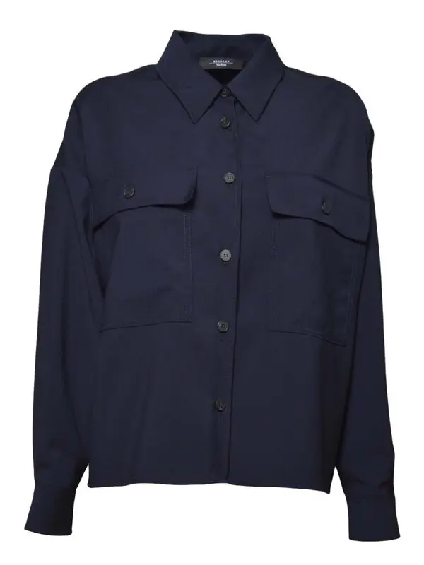 Max Mara Navy Button-detailed Shirt Jacket - Blu