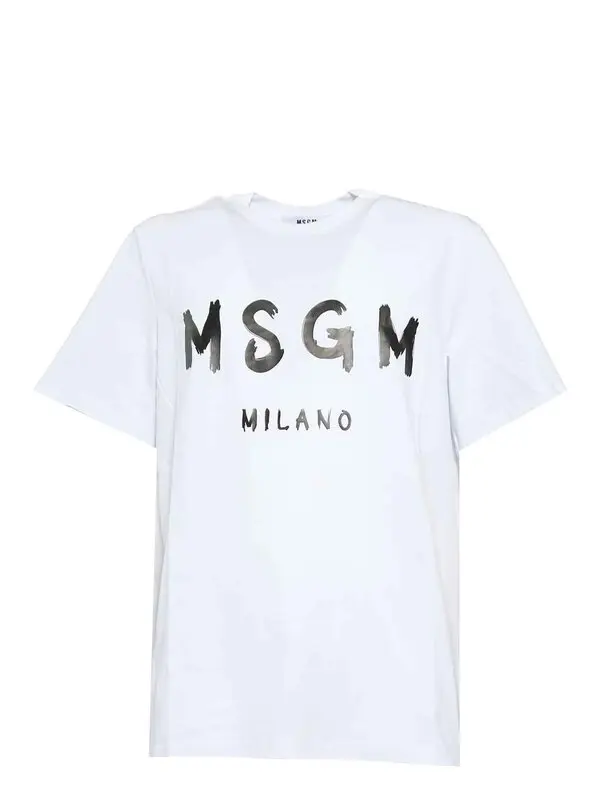 MSGM Black Front Maxi Logo Print T-shirt - Bianco