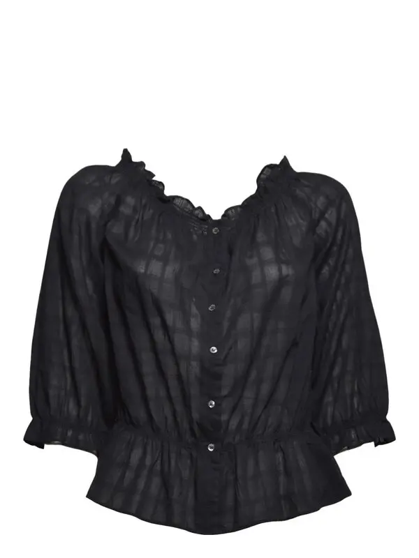 Aspesi Black Plaid Sheer Button-up Blouse - Nero