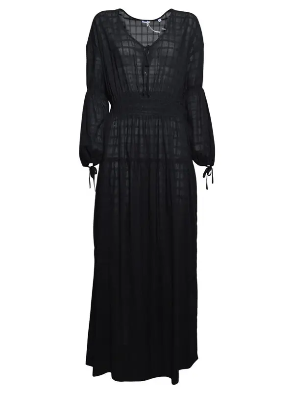 Aspesi Long Sleeve Checked Maxi Dress - Nero