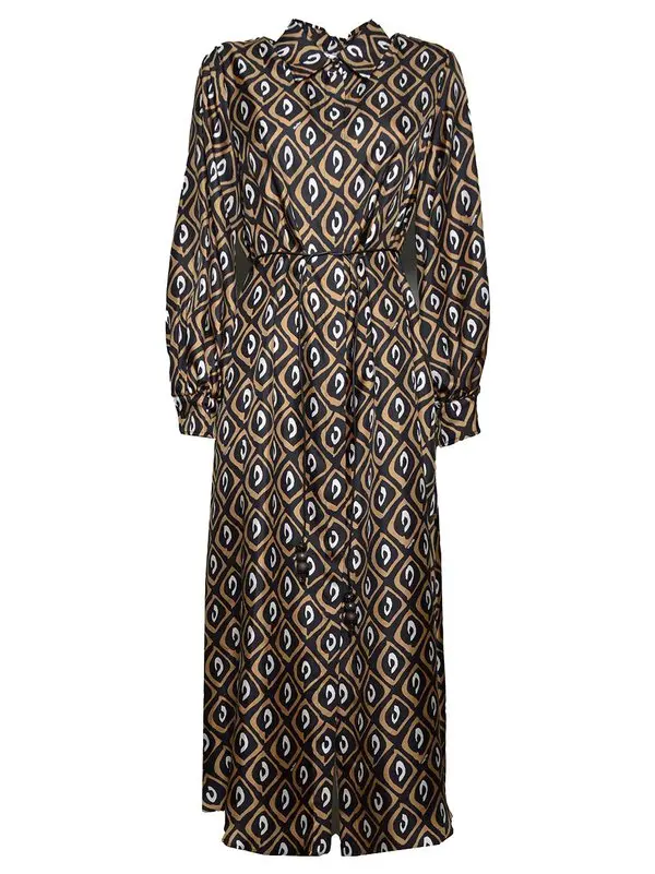 Max Mara Printed Long Sleeve Maxi Dress - Nero/cammello