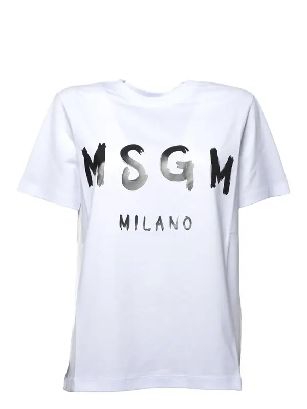 MSGM Cotton T-shirt With Logo Print - Bianco