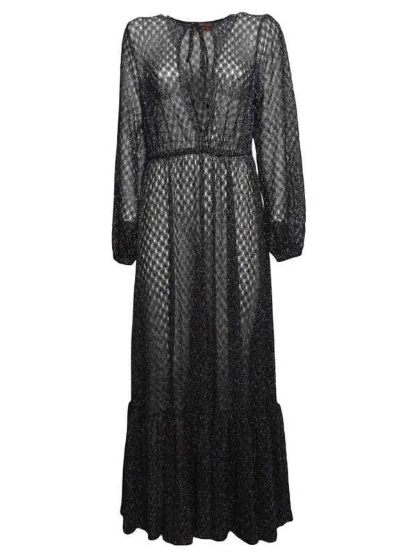 Missoni Maxi Dress With Tie Neck - Marrone Scuro