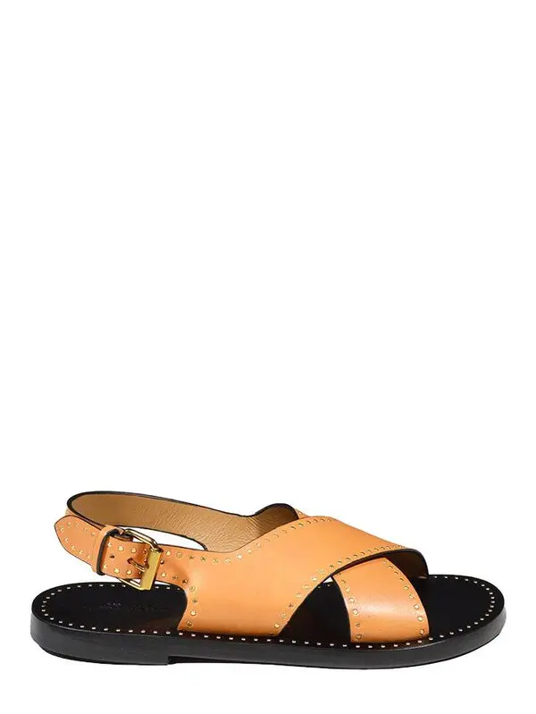 Isabel Marant Étoile Brushed Calfskin Flat Sandals With Gold Studs - Natural