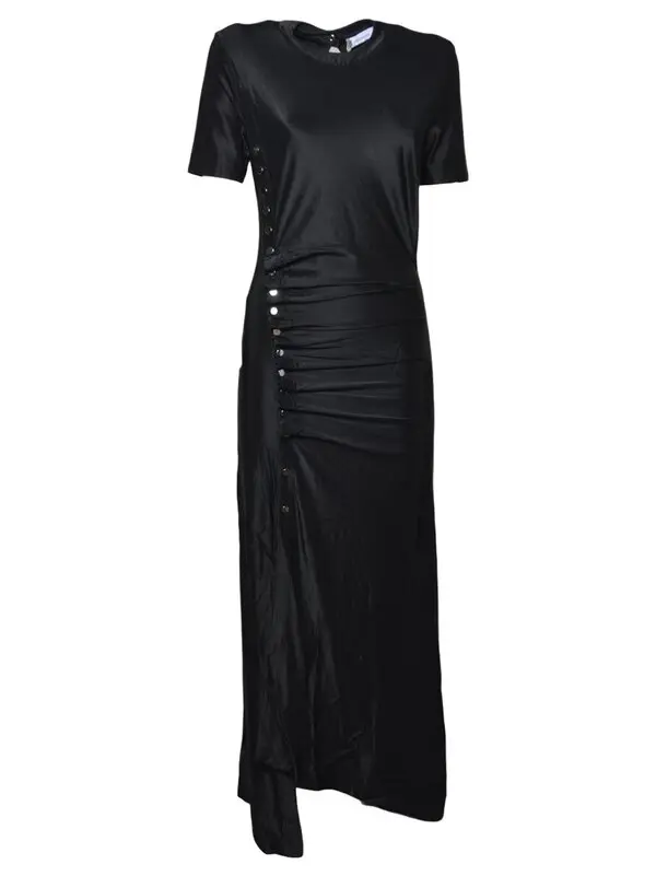 Rabanne Black Button Detailed Ruched Maxi Dress - Nero