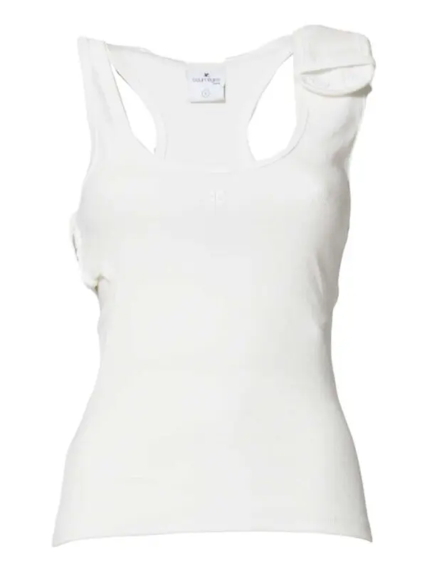 COURREGES Courrèges White Ribbed Tank Top With Embellished Detail - Bianco