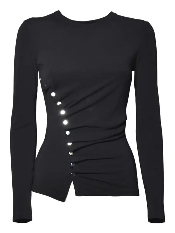Rabanne Long Sleeve Asymmetrical Button Detailed Top - Nero