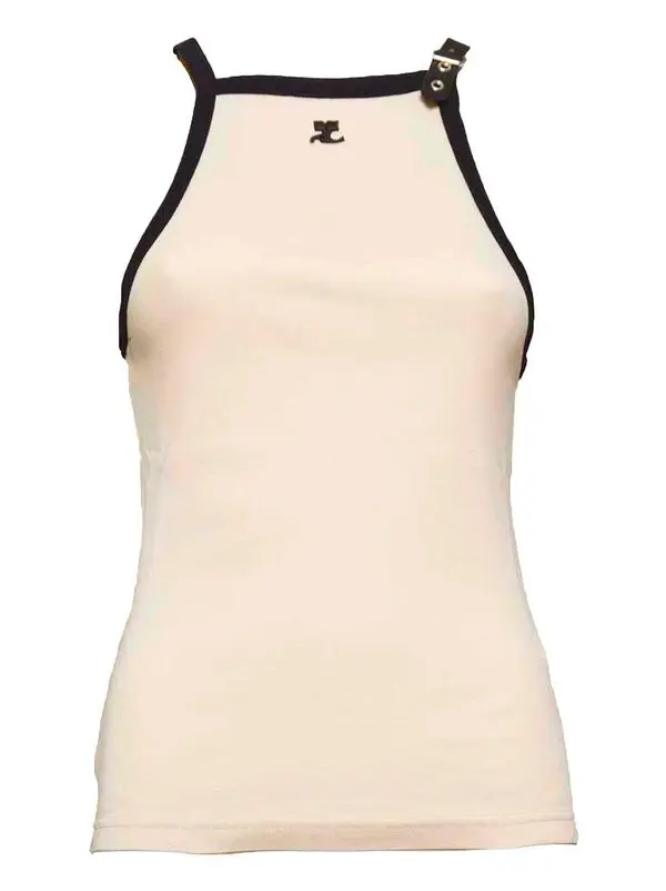 COURREGES Courrèges Halter Neck Tank Top With Embellished Detail - Beige
