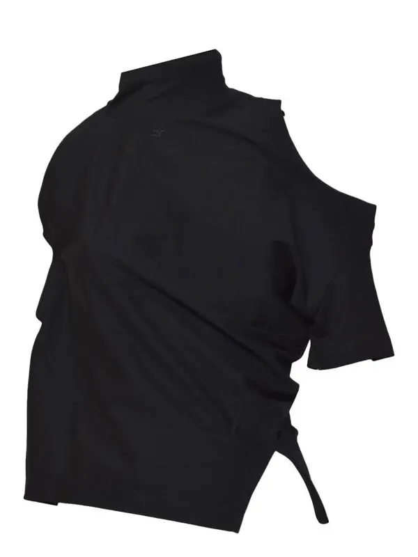 COURREGES Courrèges Black Open Shoulder T-shirt With Drawstring Detail - Nero