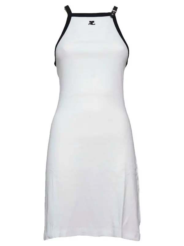 COURREGES Courrèges White Halterneck Midi Dress With Black Trim - Bianco/nero