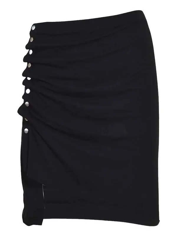Rabanne Asymmetric Pleated Mini Skirt With Silver-plated Snaps - Nero