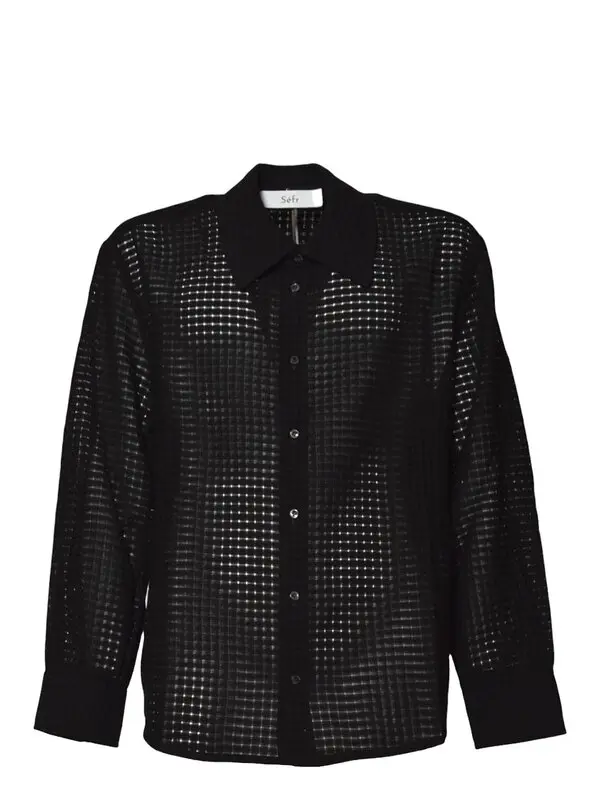 Séfr Sheer Checkered Long Sleeve Shirt - Nero