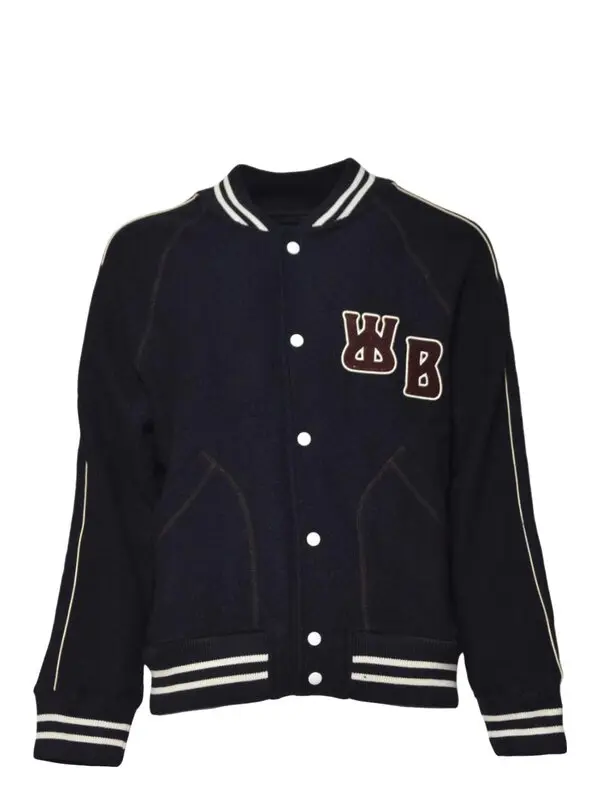 WALES BONNER Embroidered Logo Varsity Jacket - Blu