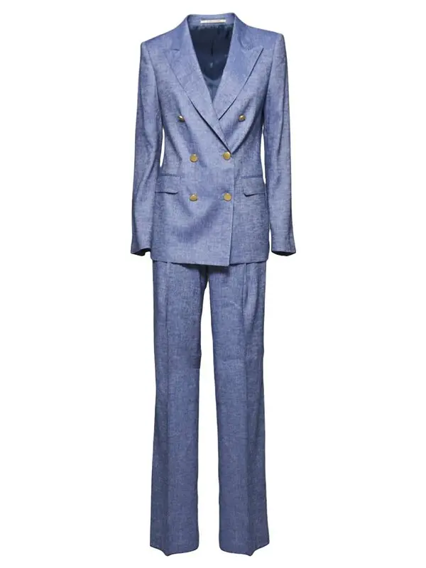 Tagliatore Double-breasted Blazer And Wide-leg Trousers Set - Denim