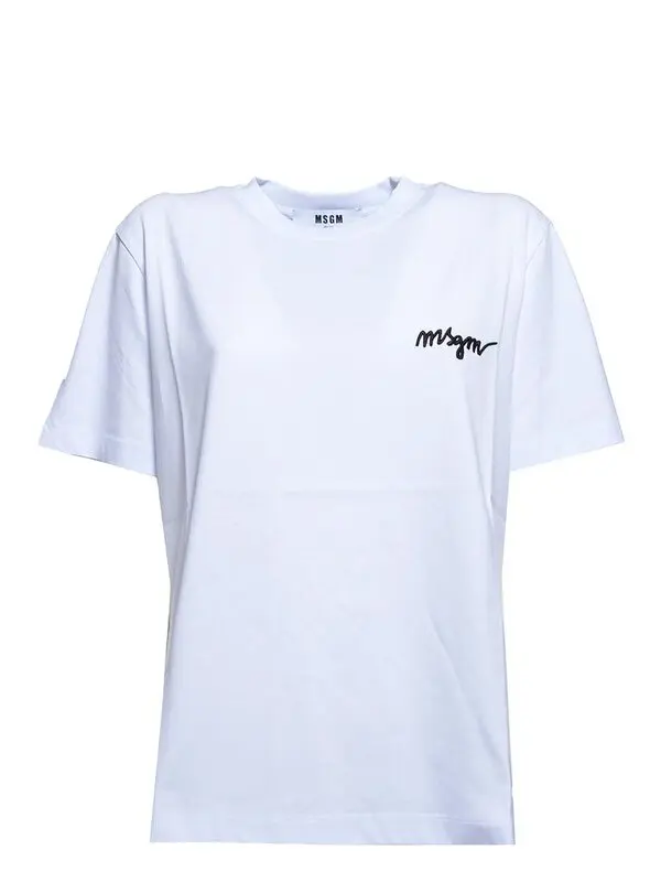 MSGM Cotton T-shirt With Embroidered Logo - Bianco