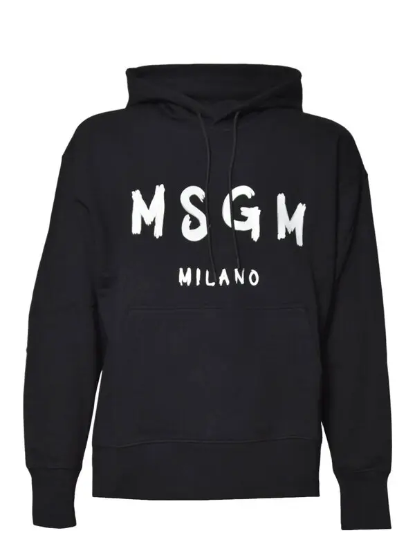 MSGM Black Cotton Hoodie With Logo - Nero