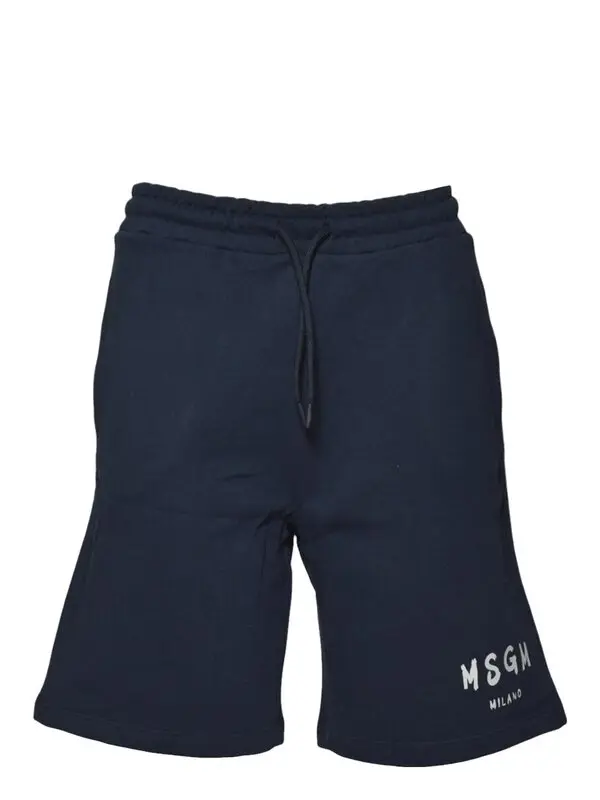 MSGM Navy Drawstring Shorts With Logo Detail - Blu