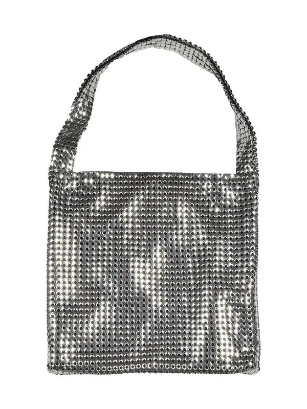Rabanne Soft Square Shoulder Bag In Aluminum Metal Mesh - Argento
